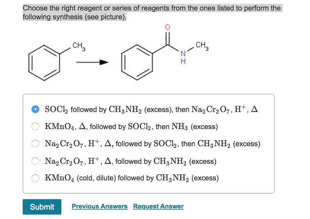 Solved Choose the right reagent or series of reagents from | Chegg.com