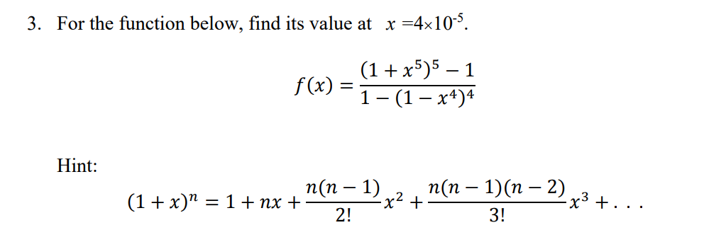 Solved 3. For the function below, find its value at x | Chegg.com