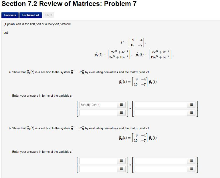 Solved Section 7.2 Review of Matrices: Problem 7 Previous | Chegg.com