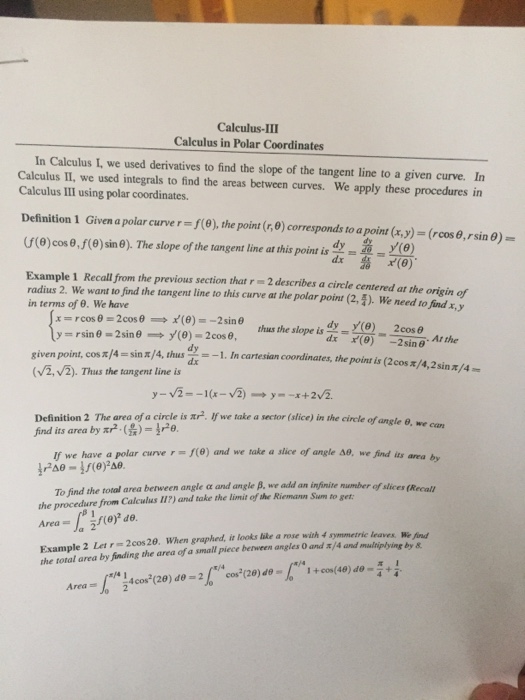 Solved Calculus III Calculus in Polar Coordinates In | Chegg.com