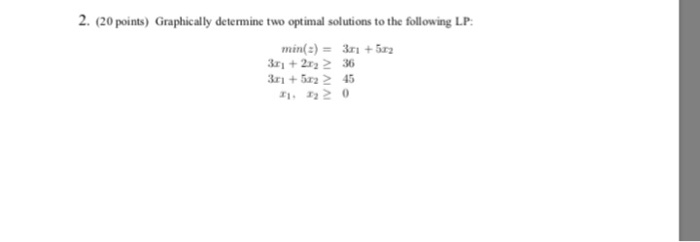 Solved Graphically determine two optimal solutions to the | Chegg.com