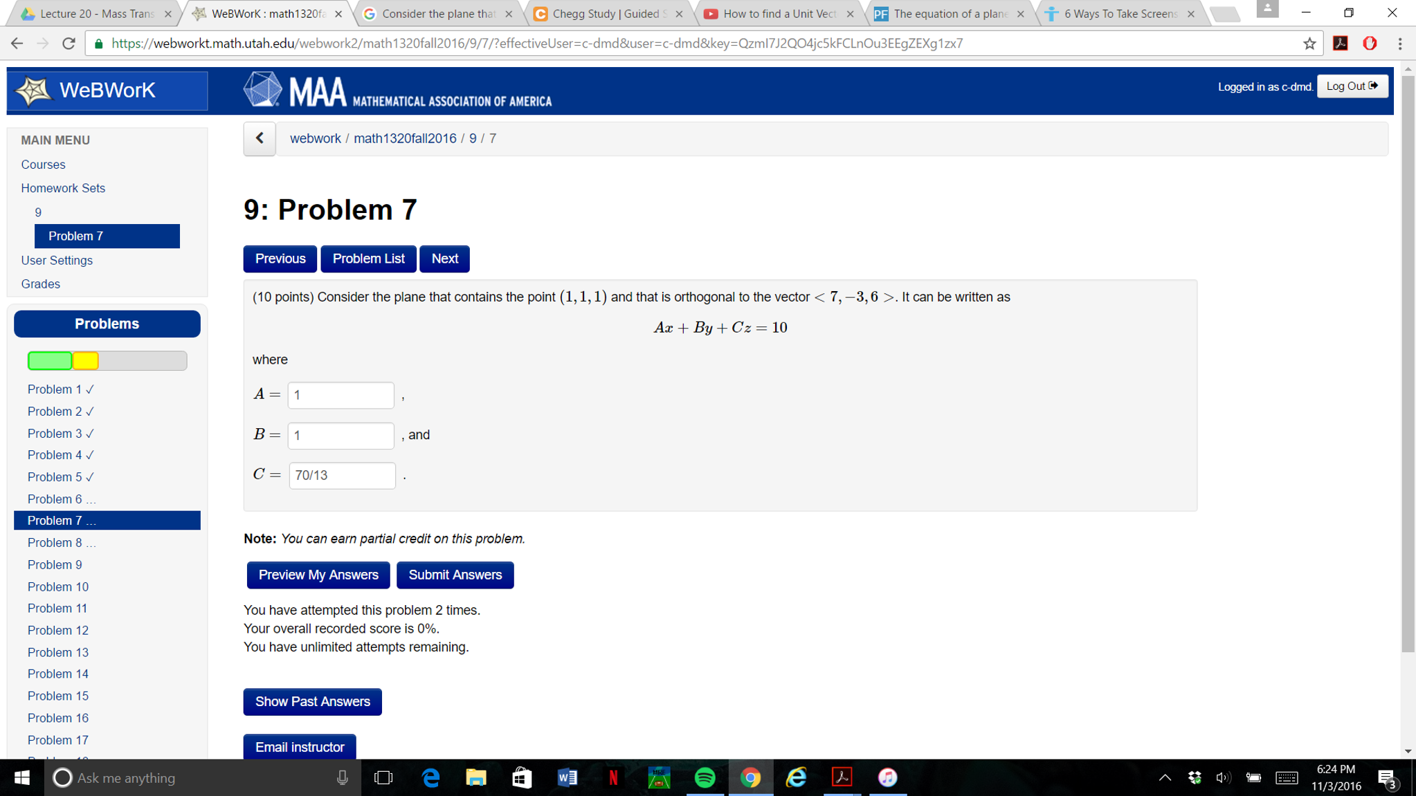 Solved Consider the plane that contains the point (1,1,1) | Chegg.com