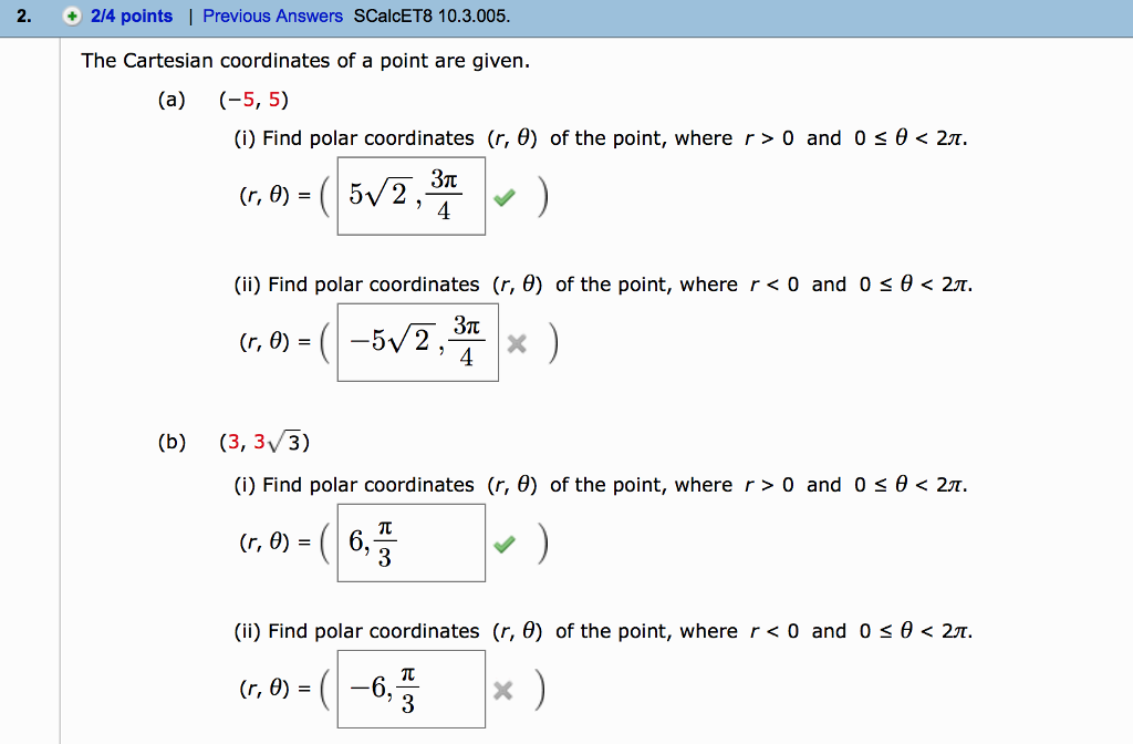 Solved The Cartesian coordinates of a point are given. (-5, | Chegg.com