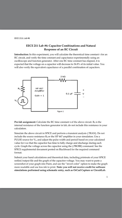 Solved EECE 211 Lab #6: Capacitor Combinations and Natural | Chegg.com