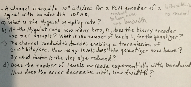 Solved A channel transmits 10^6 bits/sec for a PCM encoder | Chegg.com