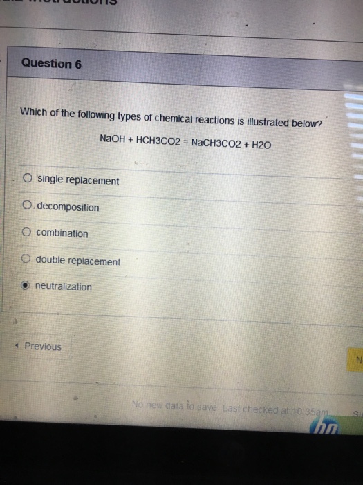 Solved Which of the following types of chemical reactions is | Chegg.com