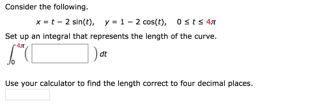 Solved Consider the following x = t-2 sin(t), y = 1-2 | Chegg.com