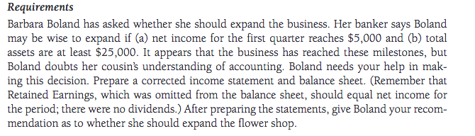 Solved Barbara Boland opened a flower shop. Business has | Chegg.com