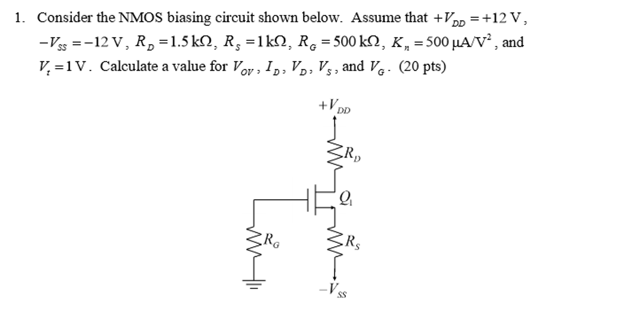 Solved Consider the NMOS biasing circuit shown below. Assume | Chegg.com