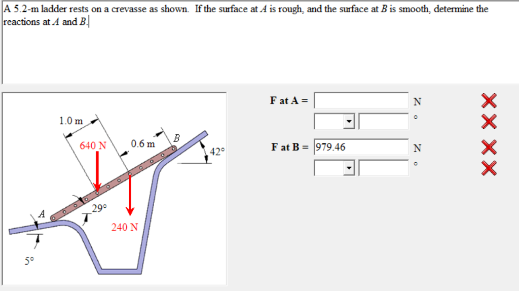 Solved A 5.2-m ladder rests on a crevasse as shown. Ifthe | Chegg.com