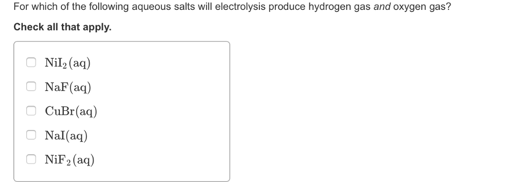 Solved For which of the following aqueous salts will | Chegg.com