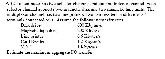 A 32-bit computer has two selector channels and one | Chegg.com