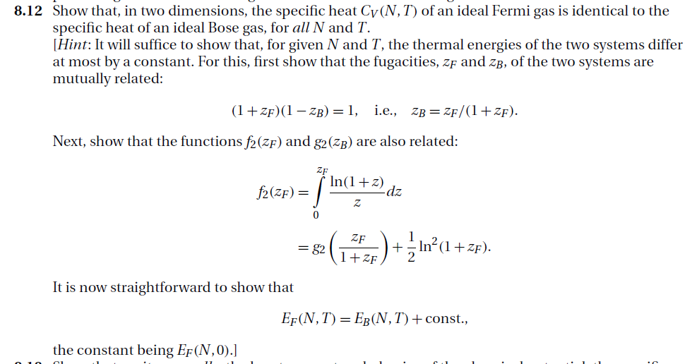 Solved 8.12 Show that, in two dimensions, the specific heat | Chegg.com