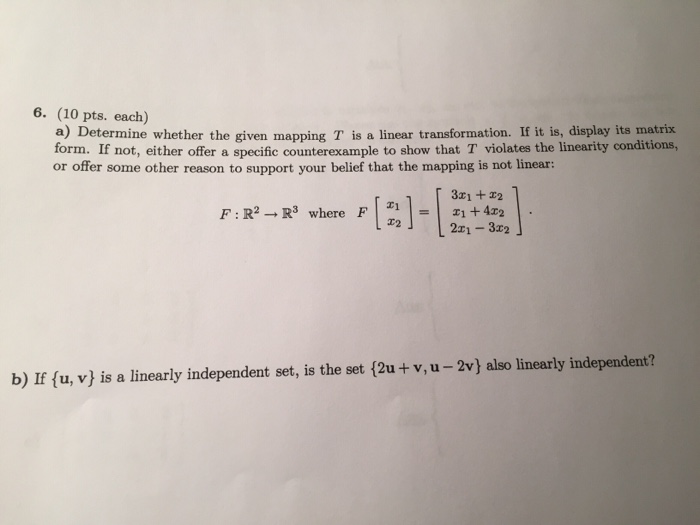 Solved Determine whether the given mapping T is a linear | Chegg.com