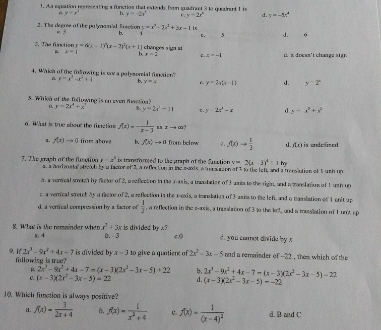 Solved 1. An equation representing a function that extends | Chegg.com