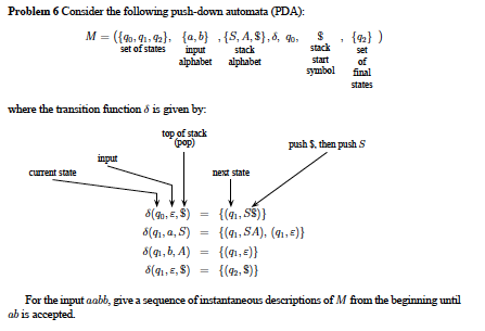 Solved Problem 6 Consider the following push-down automata | Chegg.com