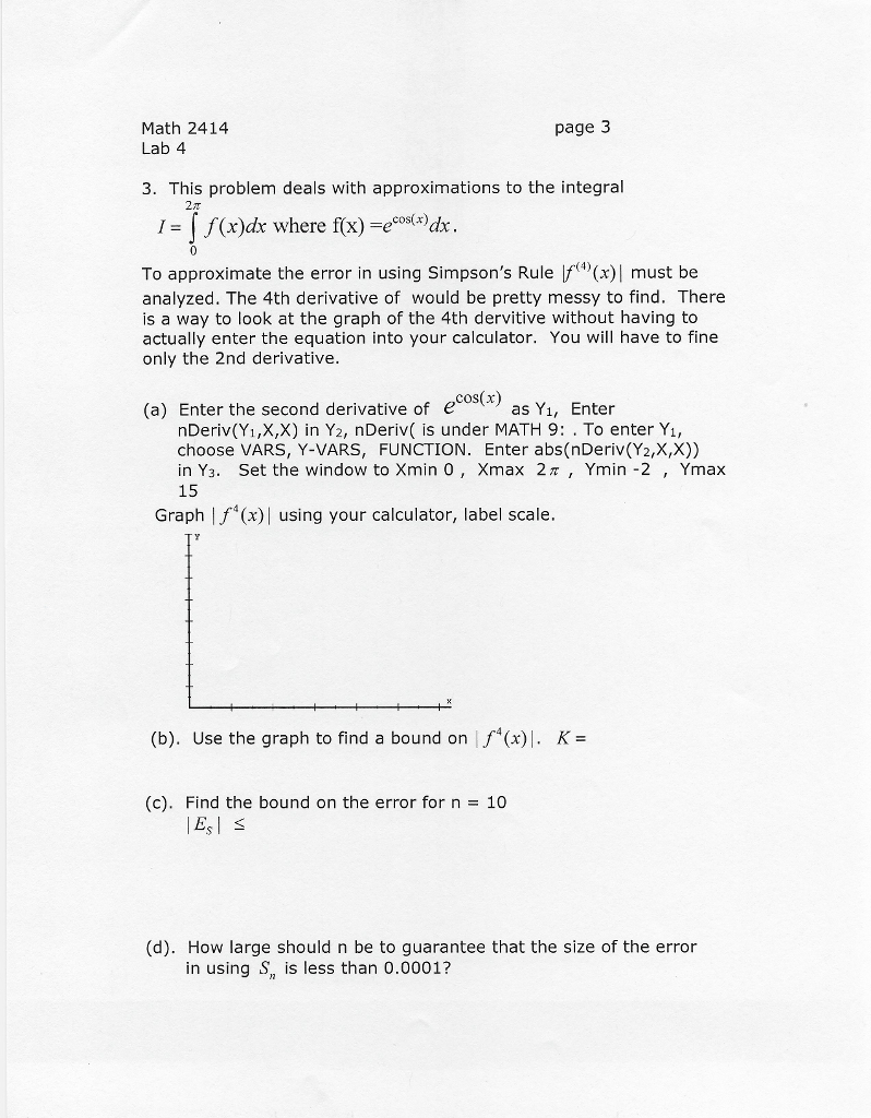 Solved Math 2414 Lab 4 page 3 3. This problem deals with | Chegg.com