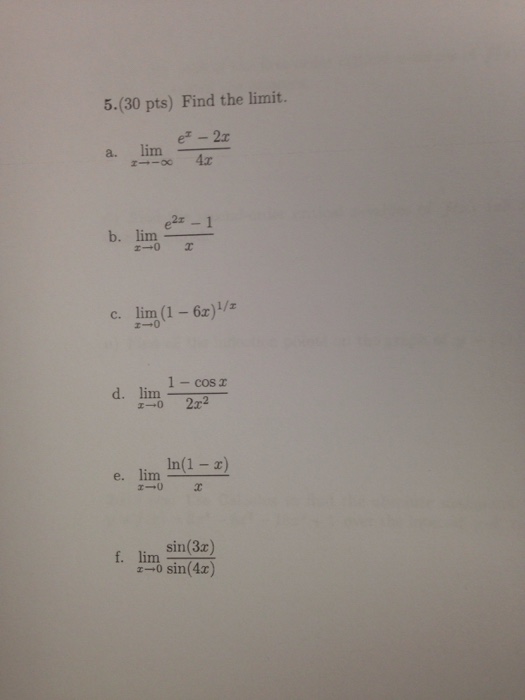 Solved Find the limit. lim_x rightarrow -infinity e^ - 2x/4x | Chegg.com