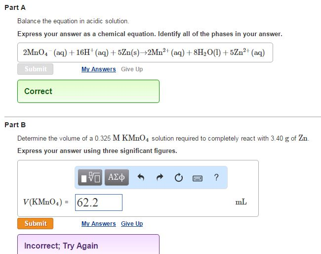 Solved Part A Balance the equation in acidic solution. Part | Chegg.com