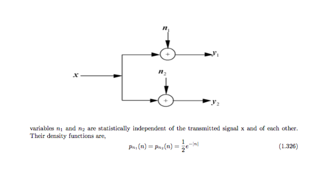 Consider the following channel where x,n1,and n2 are | Chegg.com