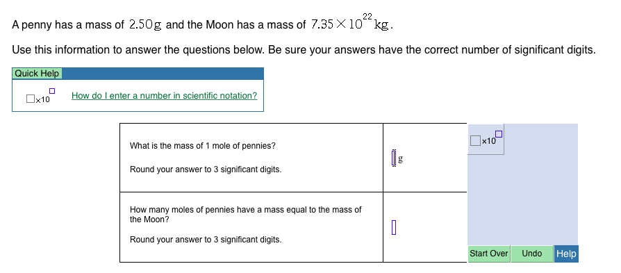 Solved A penny has a mass of 2.50g and the Moon has a mass | Chegg.com