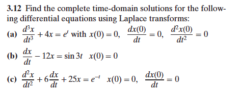 Solved 3.12 Find the complete time-domain solutions for the | Chegg.com