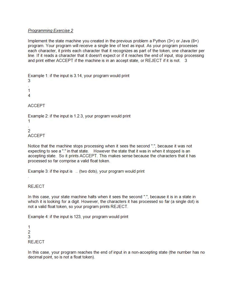 Solved amming Execise 2 Implement the state machine you | Chegg.com