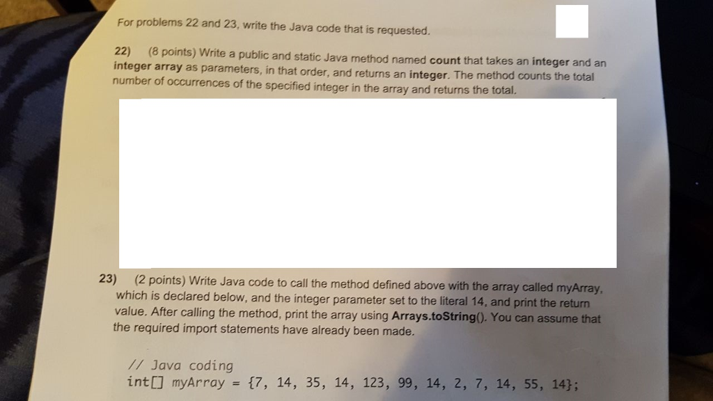 Solved For problems 22 and 23, write the Java code that is | Chegg.com
