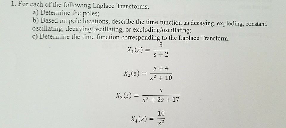 Solved For each of the following Laplace Transforms, a) | Chegg.com
