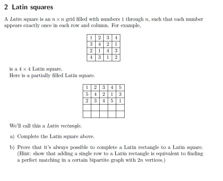 Solved 2 Latin Squares A Latin Square Is An N X N Grid