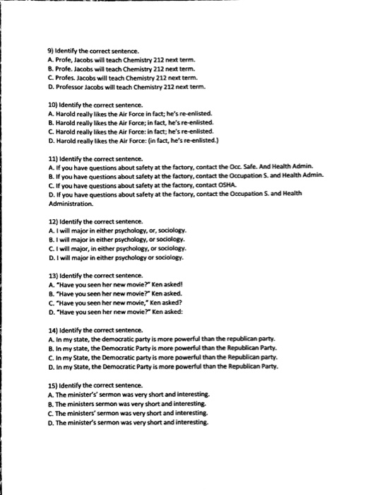 Please help with the basic grammar question. | Chegg.com