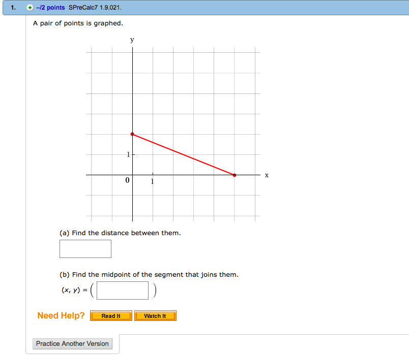 Solved 1. -12 points SPreCalc7 1.9.021 A pair of points is | Chegg.com