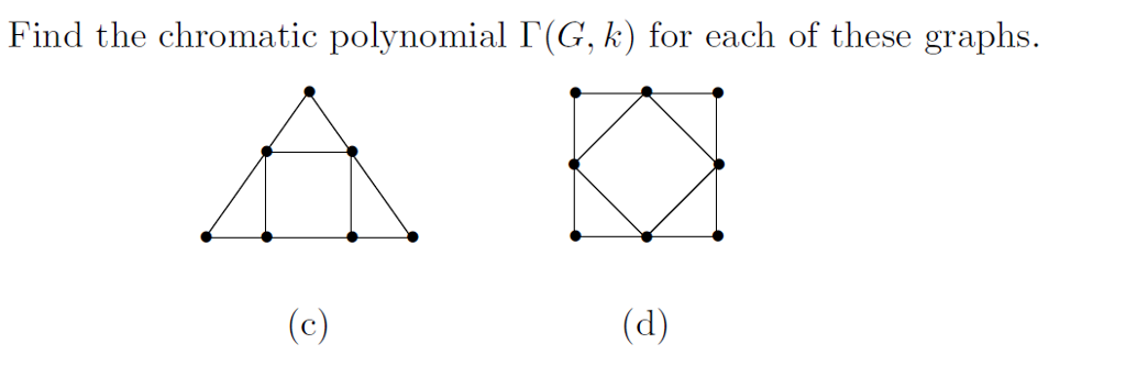 Solved Find the chromatic polynomial gamma (G, k) for each | Chegg.com