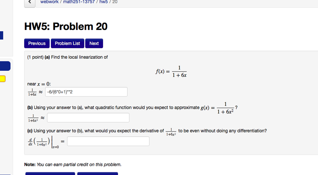 Solved Find The Local Linearization Of F X 1 1 6x