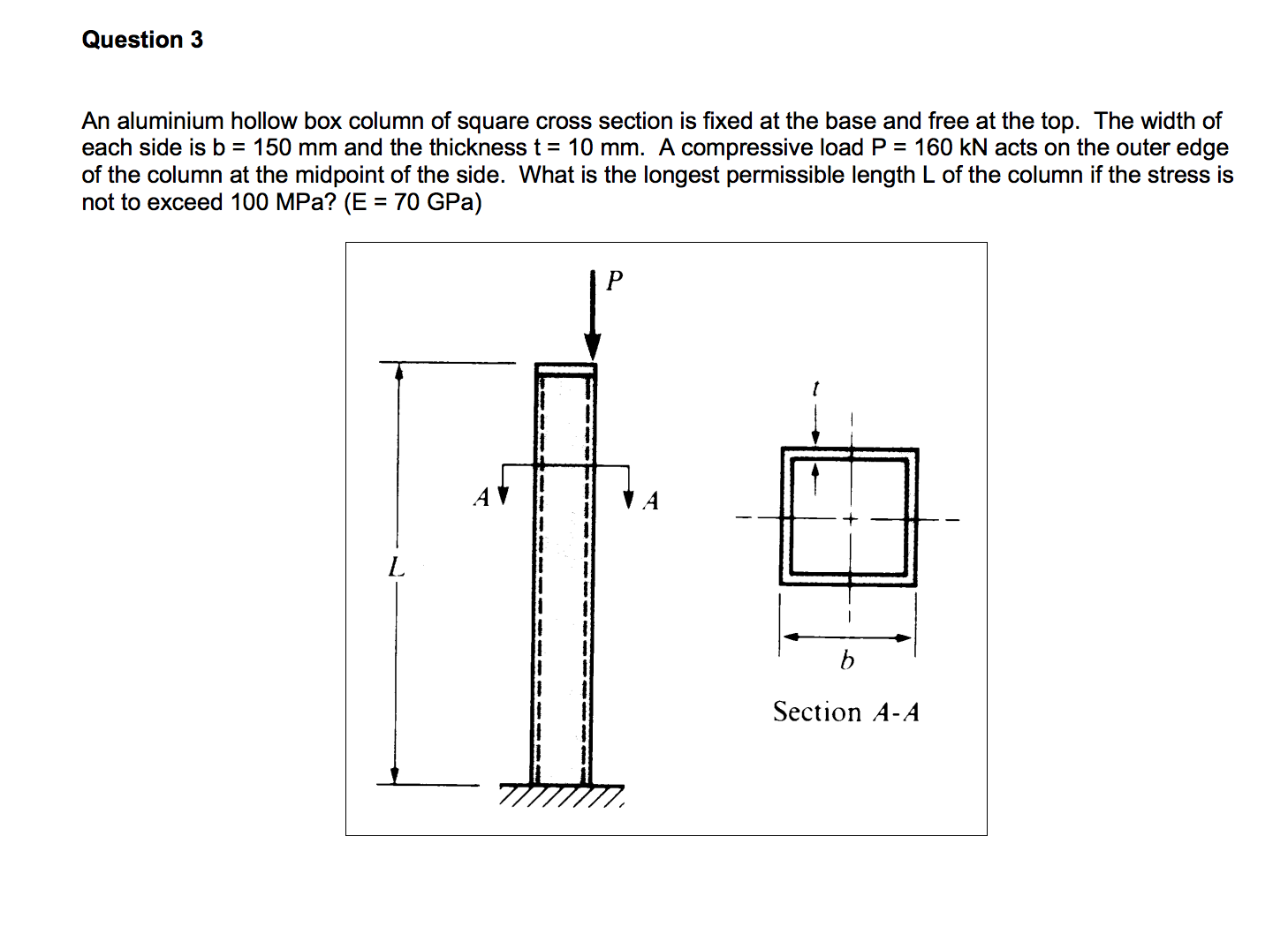 Solved An aluminum hollow box column of square cross section | Chegg.com