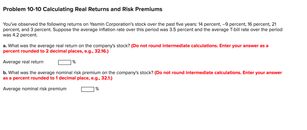 Solved Problem 10-10 Calculating Real Returns and Risk | Chegg.com