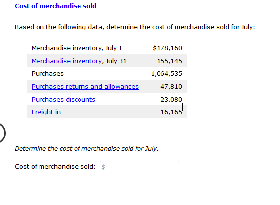 Solved Cost of merchandise sold Based on the following data, | Chegg.com