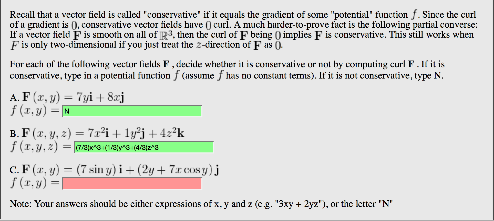 Solved For each of the following vector fields F , decide | Chegg.com