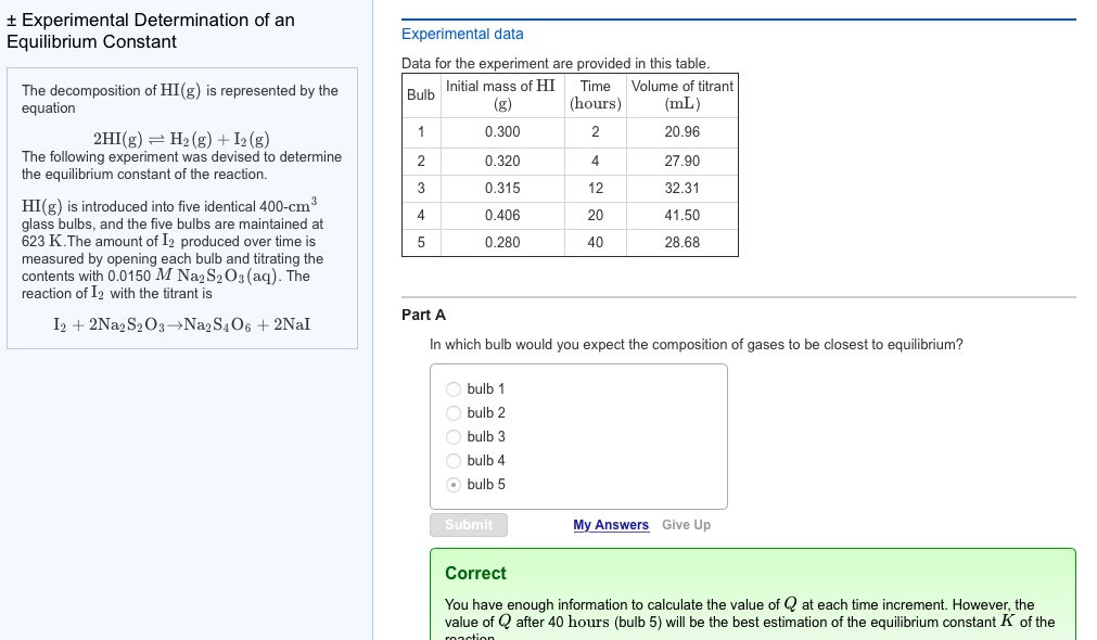 Solved t Experimental Determination of an Equilibrium | Chegg.com