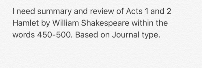Solved I need summary and review of Acts 1 and 2 Hamlet by | Chegg.com