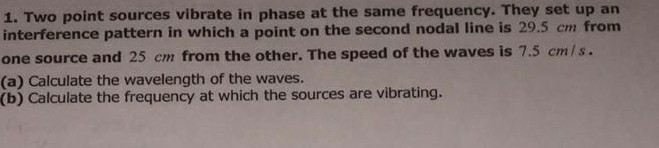 Solved 1. Two point sources vibrate in phase at the same | Chegg.com