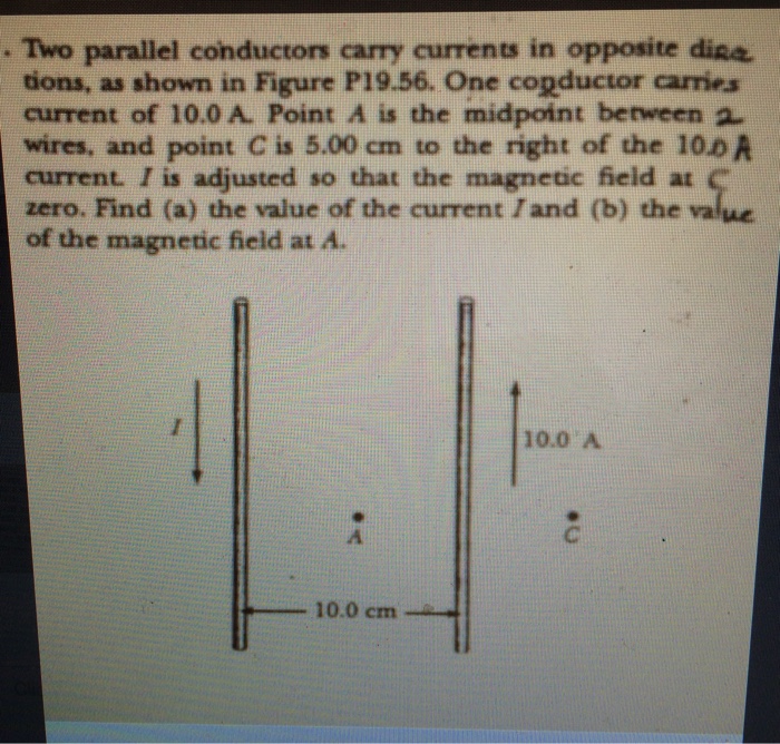 Solved Two parallel conductors carry currents in opposite | Chegg.com