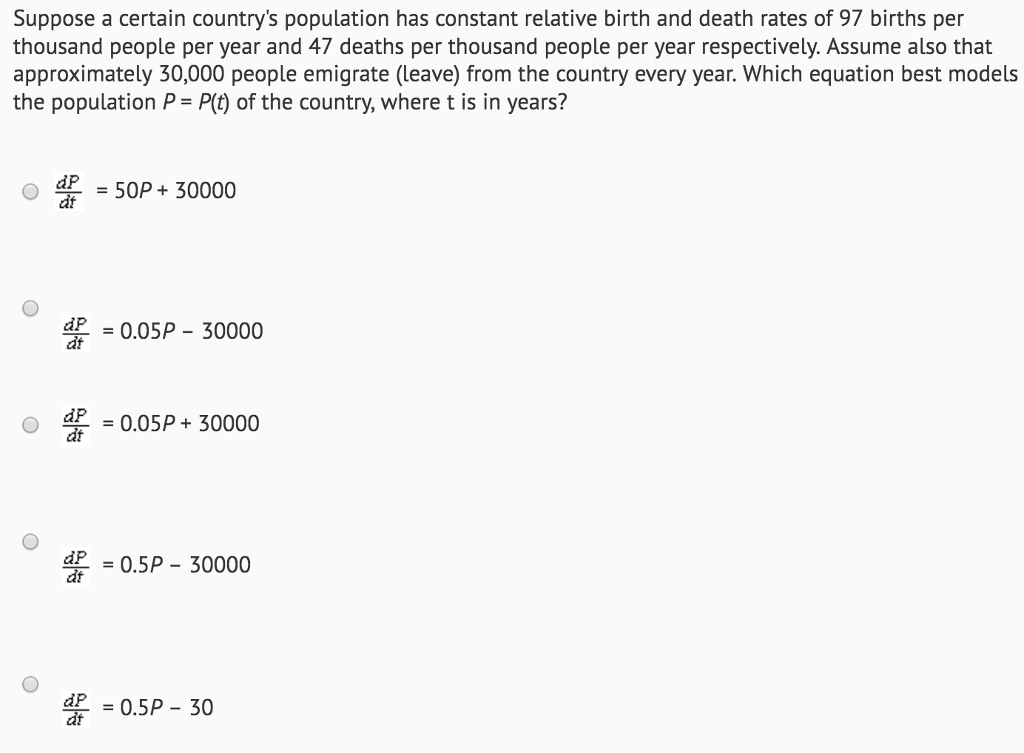 Solved Suppose a certain country's population has constant | Chegg.com