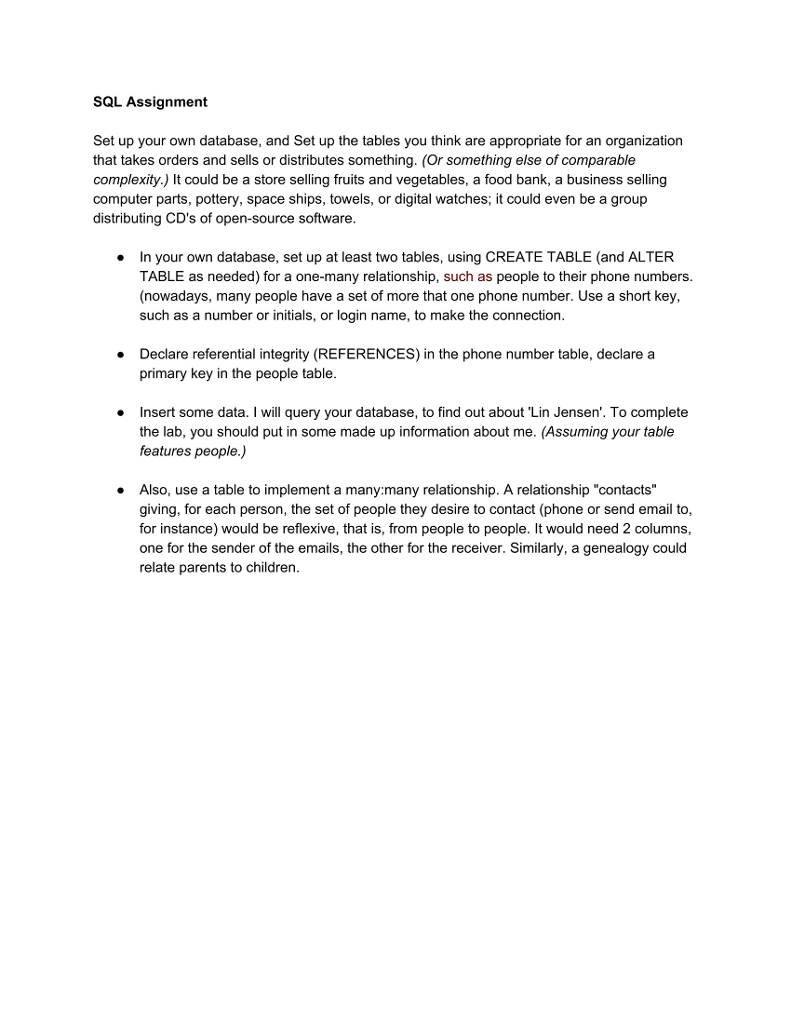 Solved Sql Assignment Set Up Your Own Database And Set Up