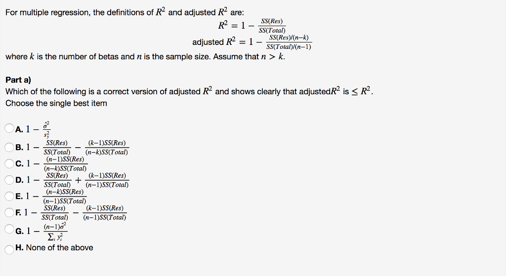 Solved For multiple regression, the definitions of R and | Chegg.com