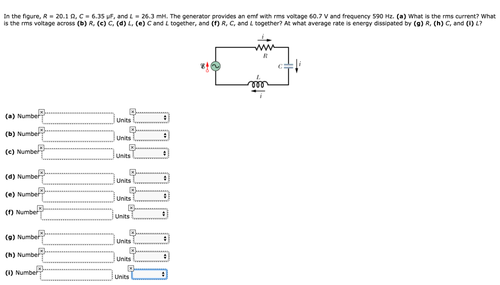 Solved In the figure, R = 20.1 Ohm, C= 6.35 mu F, and L = | Chegg.com