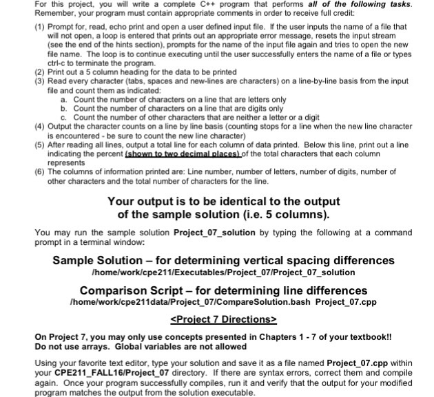 Solved For this project, you will write a complete C++ | Chegg.com