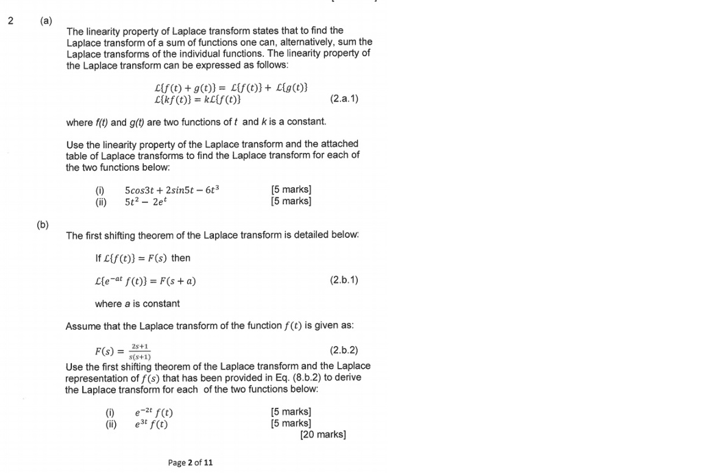 Solved 2(a) The linearity property of Laplace transform | Chegg.com