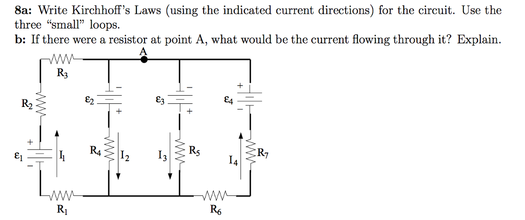 Solved 8a: Write Kirchhoff's Laws (using the indicated | Chegg.com