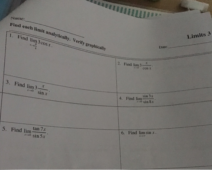 Solved Name: Find each I. limit analytically. Verify ind li | Chegg.com
